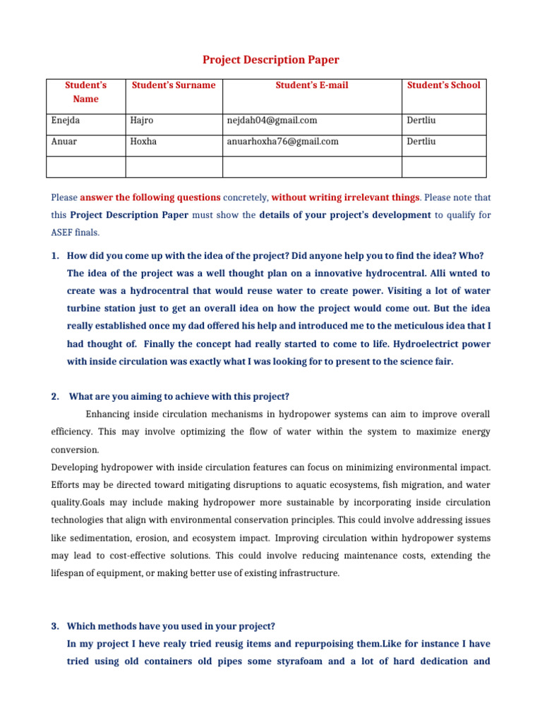 ASEF Project Description Paper | PDF | Hydroelectricity | Sustainable Technologies