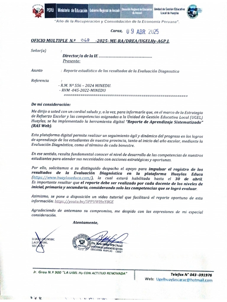 Oficio M 068 Reporte Evaluación Diagnóstica | PDF