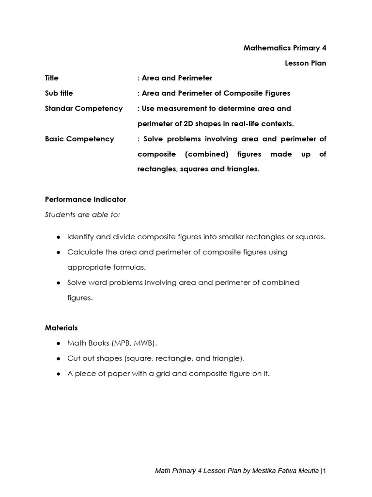 Area and Perimeter Composite Figure Lesson Plan (1) | PDF | Area ...
