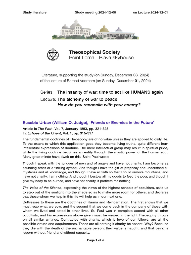 Reconciling with Enemies in Theosophy | PDF | Theosophy | Reincarnation