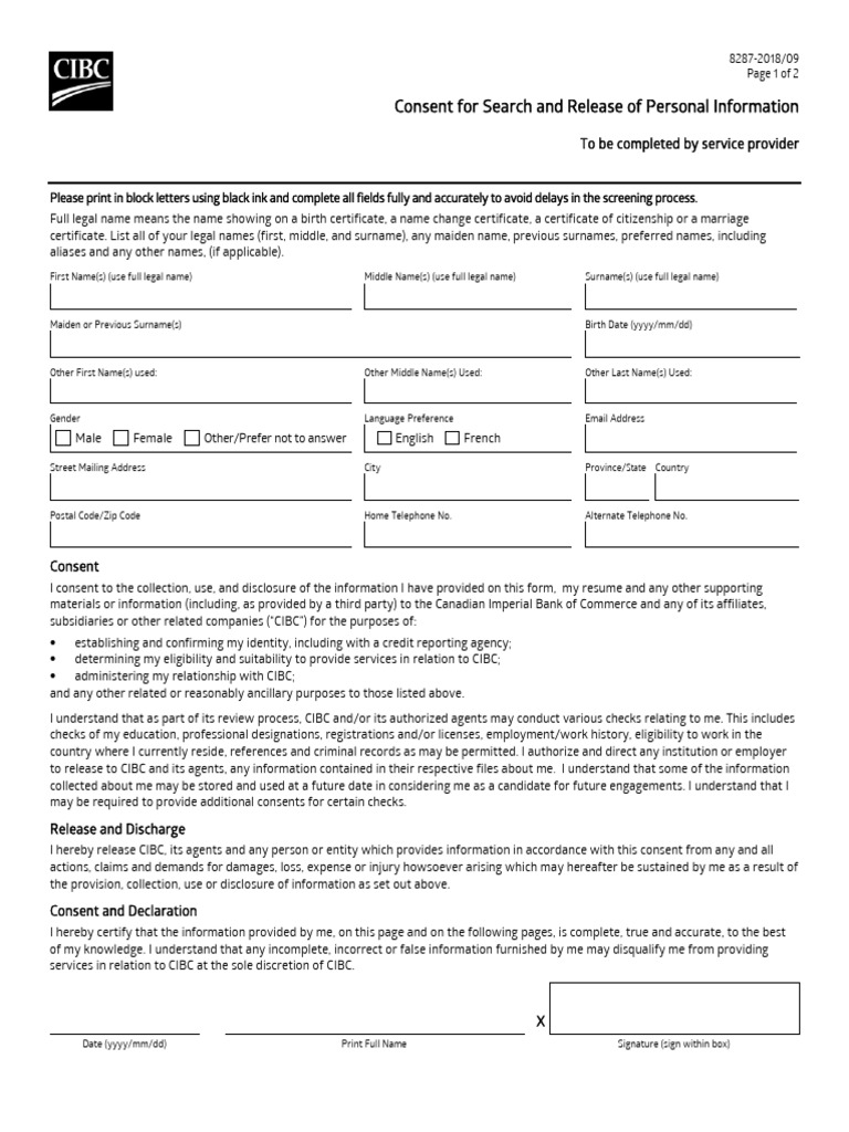 CIBC Personal Information Consent Form | PDF | Justice | Crime & Violence