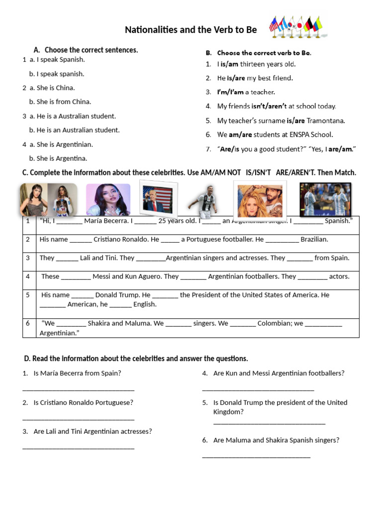Nationalities and Verb to Be Exercises | PDF