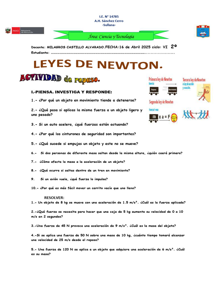 2º ACTIVIDAD.LEYES DE NEWTON | PDF