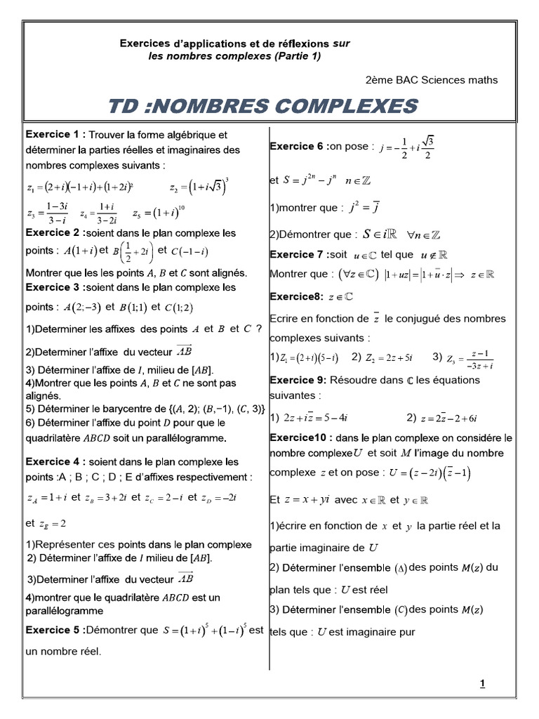 Exercices corrigés sur les nombres complexes | PDF | Nombre complexe ...