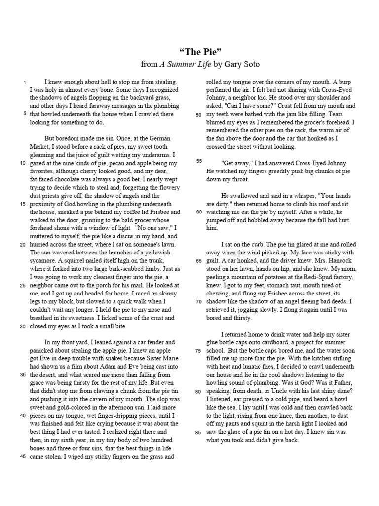 W2W The Pie by Gary Soto Dr. Frenchs Copy G8ovh | PDF