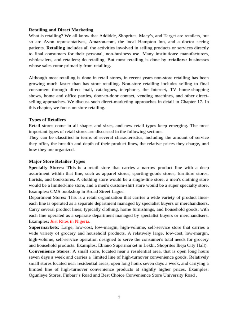 BUS 254 Retailing and Direct Marketing | PDF | Retail | Direct Marketing