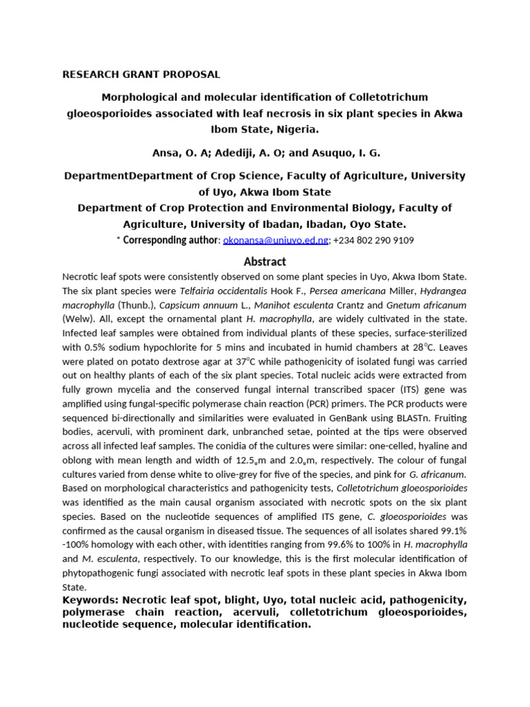 research paper grant | PDF | Fungus | Pathogen