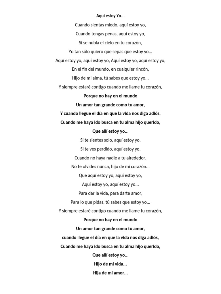 Aquí Estoy Yo: Letra de Canción | PDF