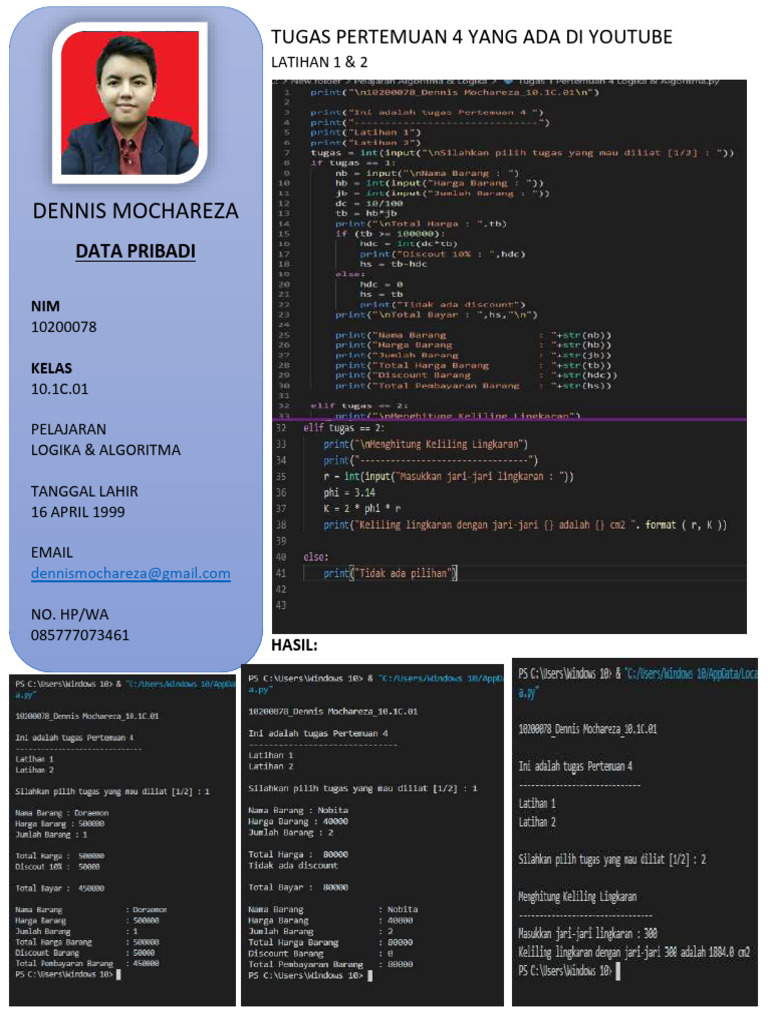Dennis Mochareza Logika & Algoritma Tugas 1 Pertemuan 4 | PDF