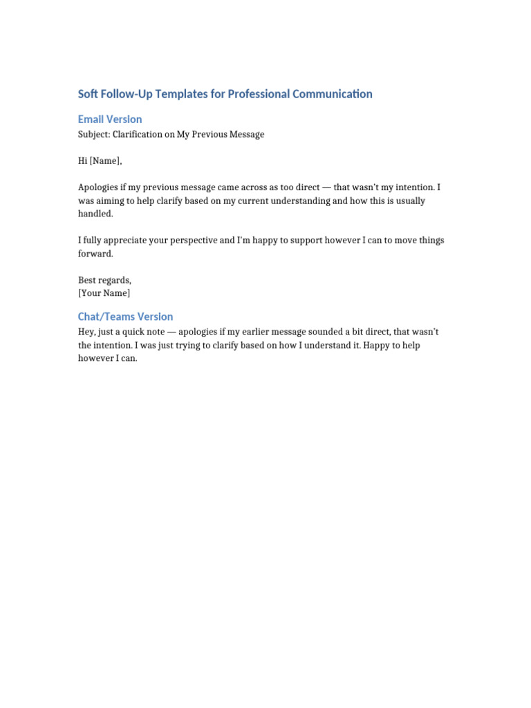 Soft Follow Up Templates | PDF