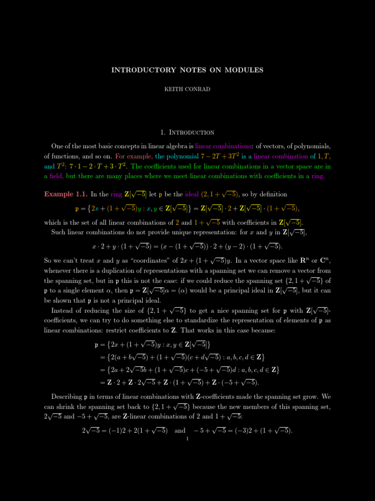 Introduction To Modules by Keith Conrad | PDF | Module (Mathematics ...