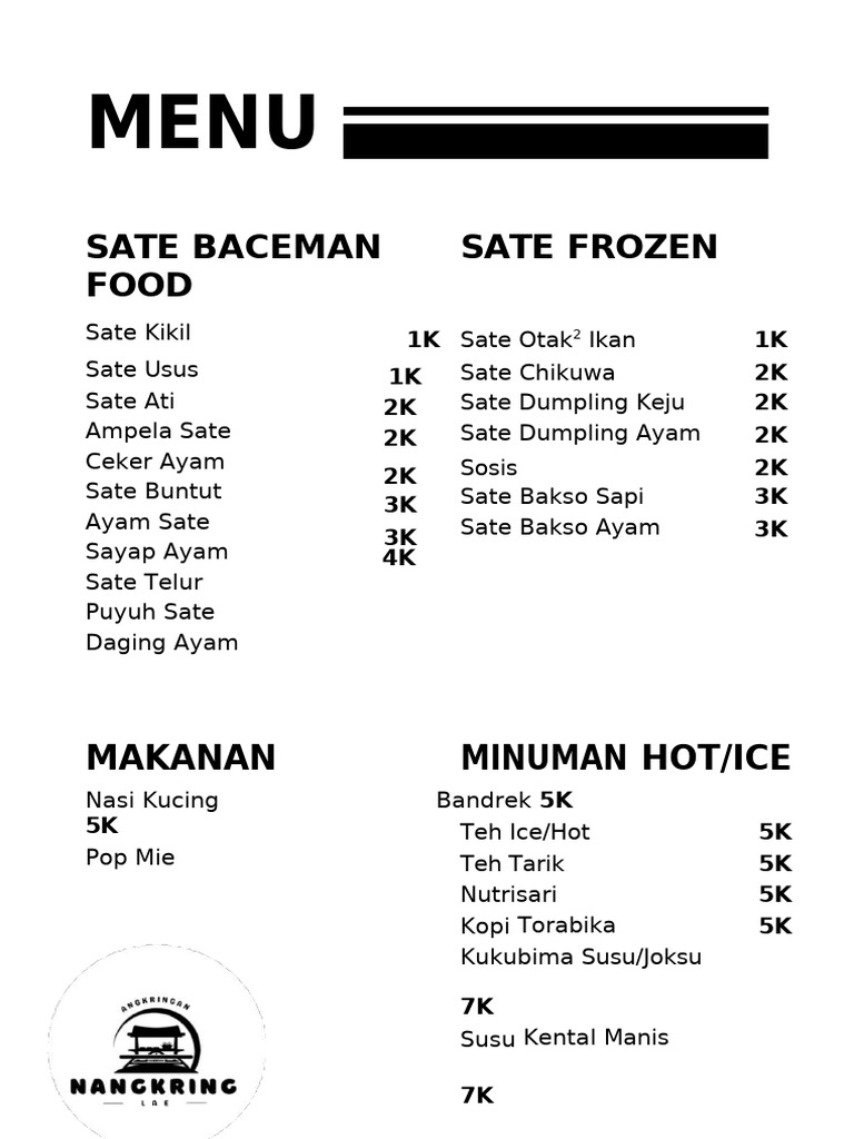 Menu Nangkring Lae | PDF