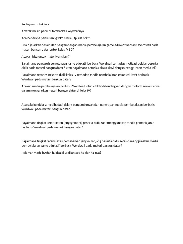 Pertnyaan Untuk Isra | PDF