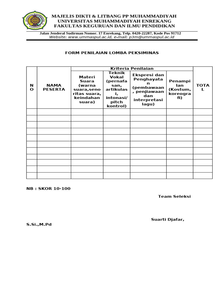Form Penilaian Lomba Nyanyi | PDF