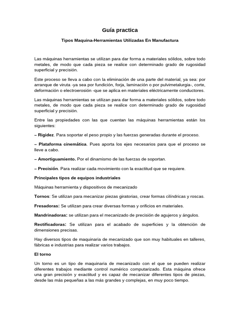 Guia Proceso Manufactura Procesos | PDF | Mecanizado | Herramienta de máquina