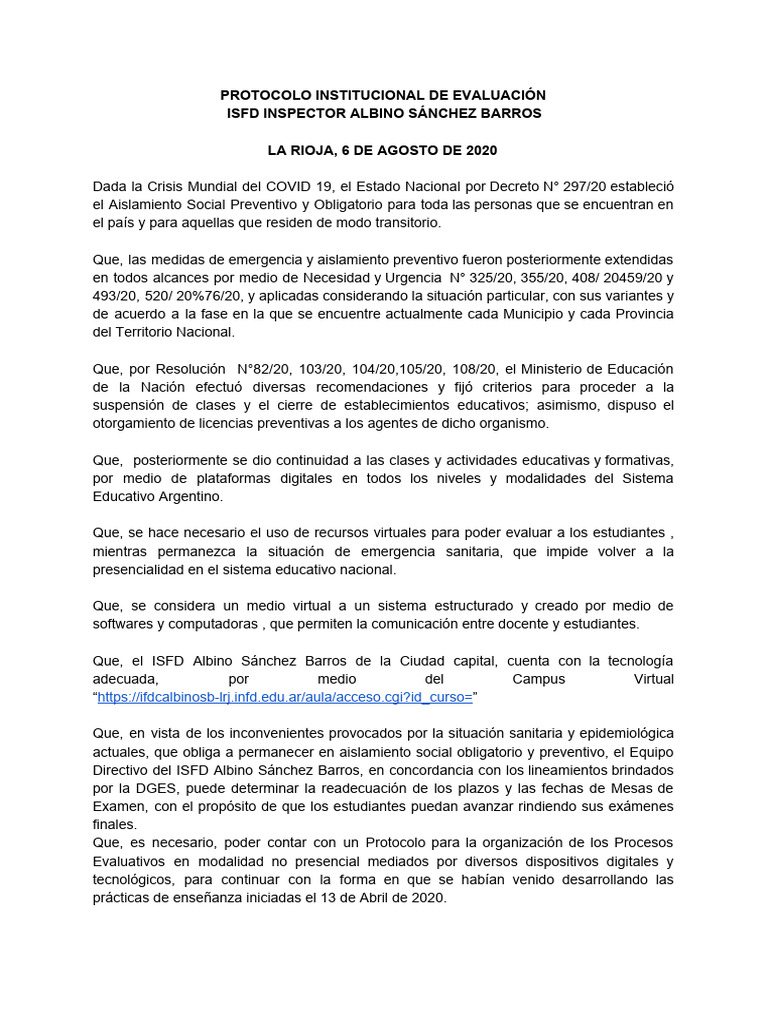 Protocolo Institucional de Evaluación | PDF