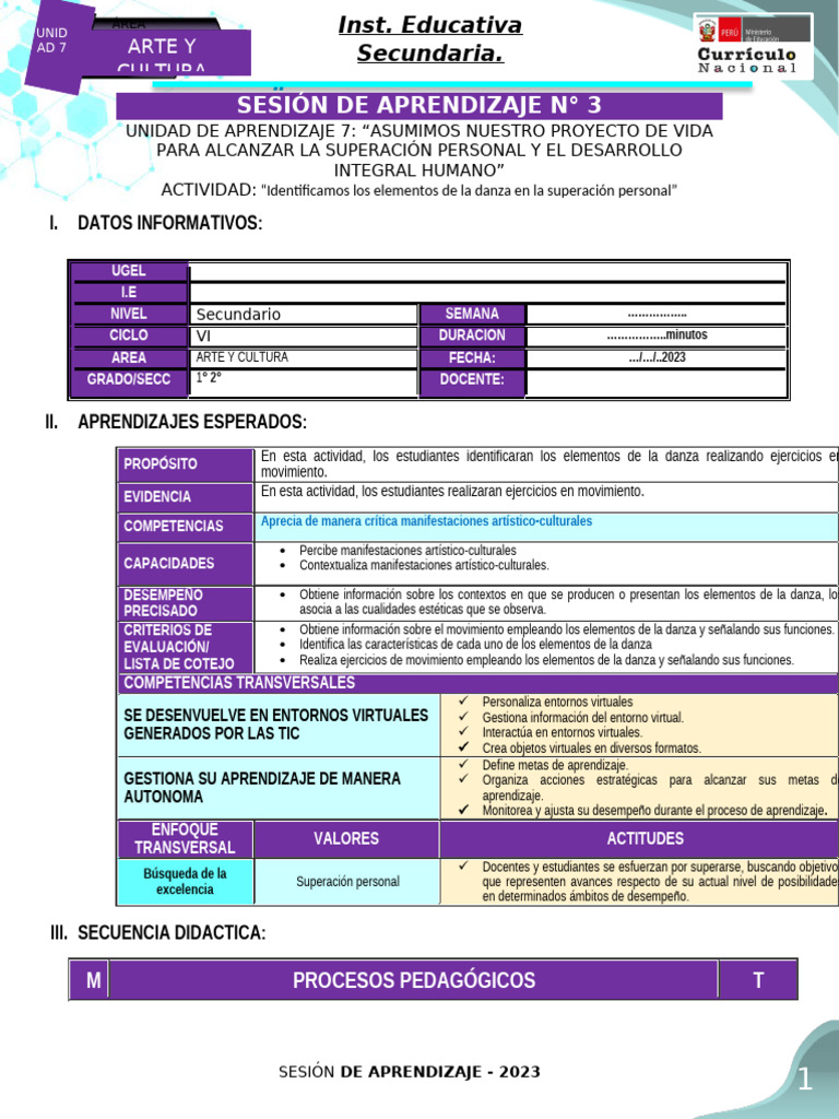 1° 2° Ses Act 03 - Ayc-U7 | PDF | Aprendizaje | Bailes