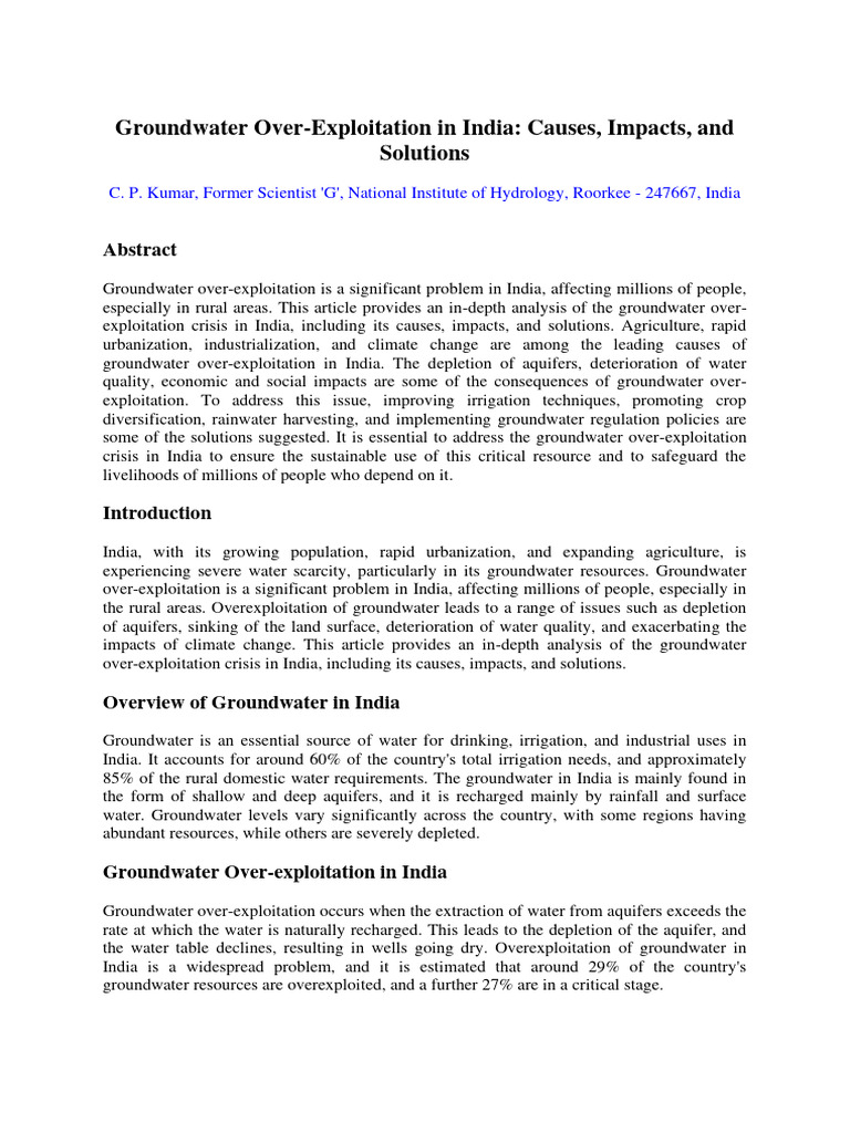 Groundwater Over Exploitation in India C | PDF | Groundwater | Aquifer