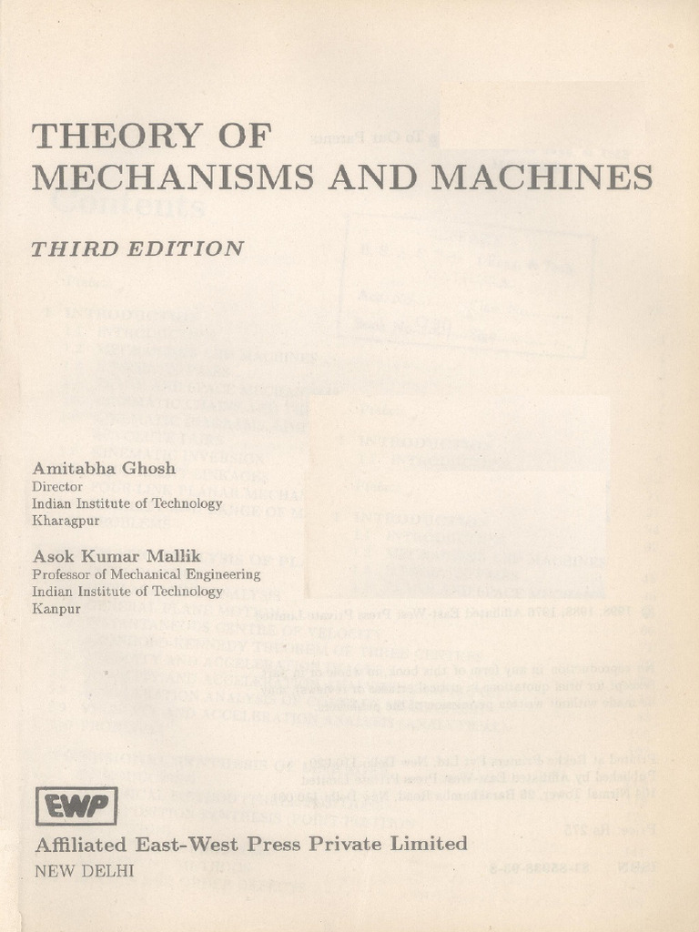 Theory of Mechanisms and Machines by Ghosh and Mallik 3 Ed | PDF