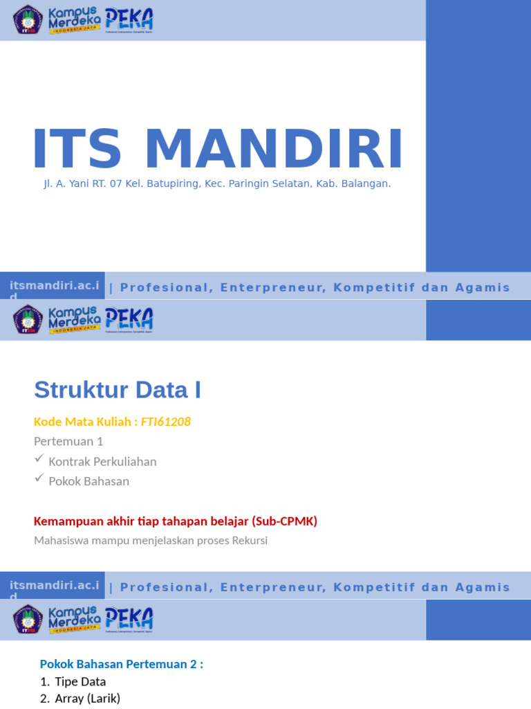 Struktur Data - Pertemuan 1 Tipe Data, Array(Larik), Record | PDF