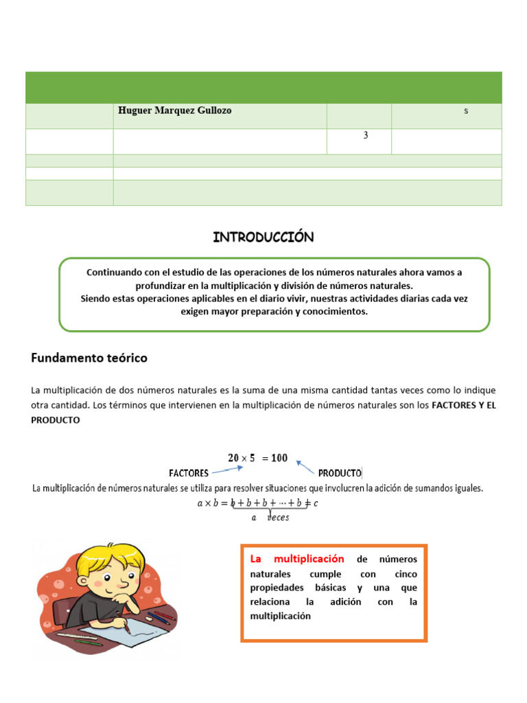 Multiplicación y División de Números Naturales | PDF | Multiplicación ...