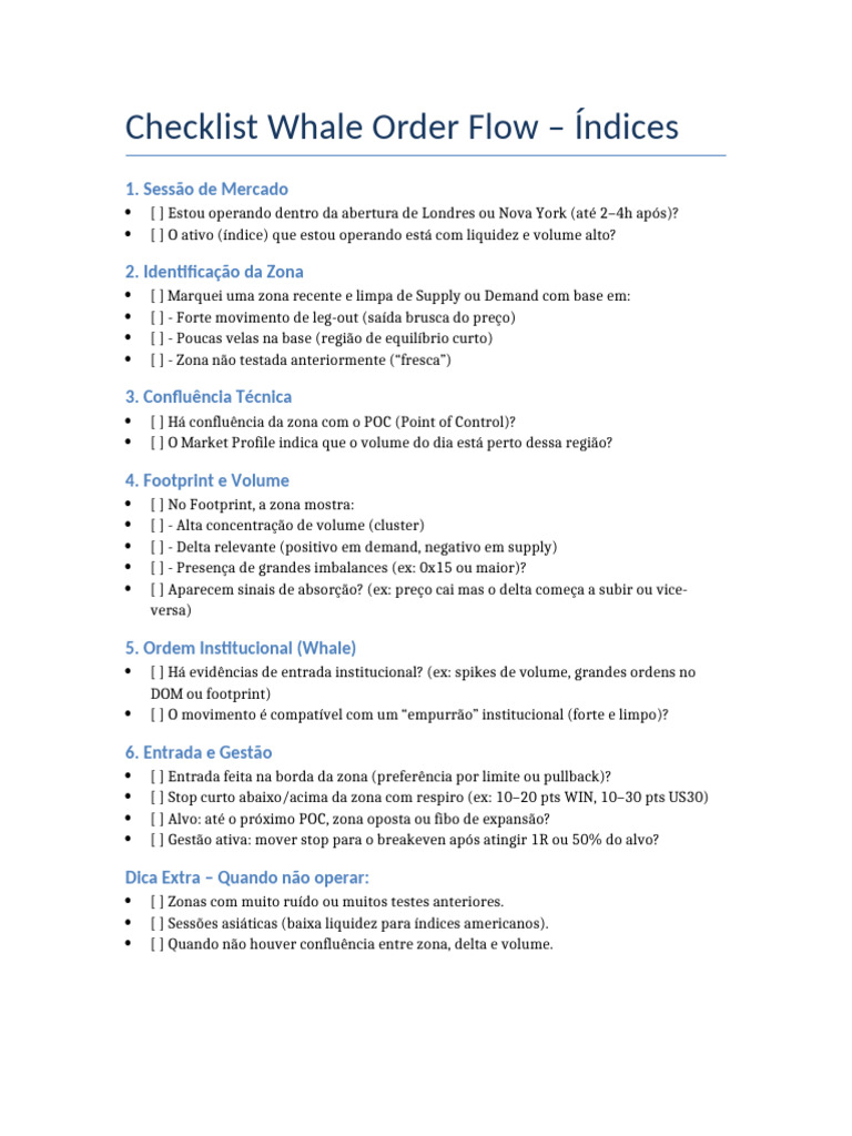 Checklist Whale Order Indices | PDF