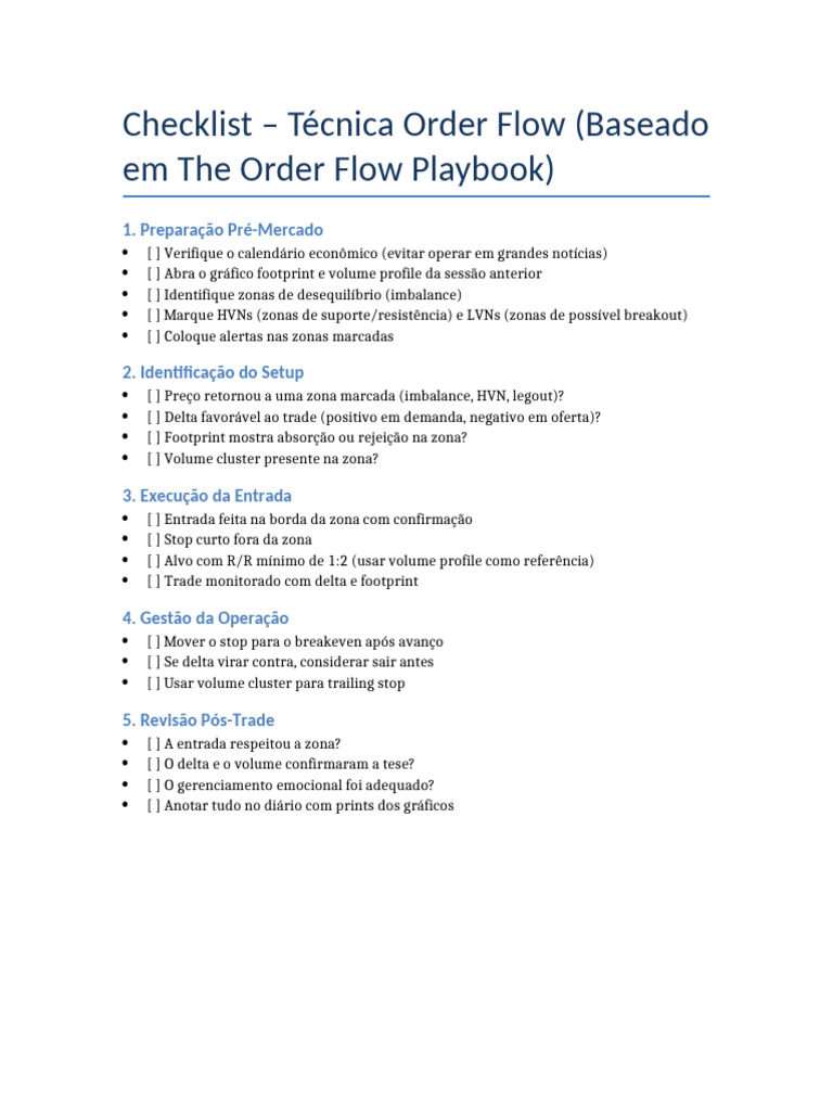 Checklist Order Flow para Traders | PDF