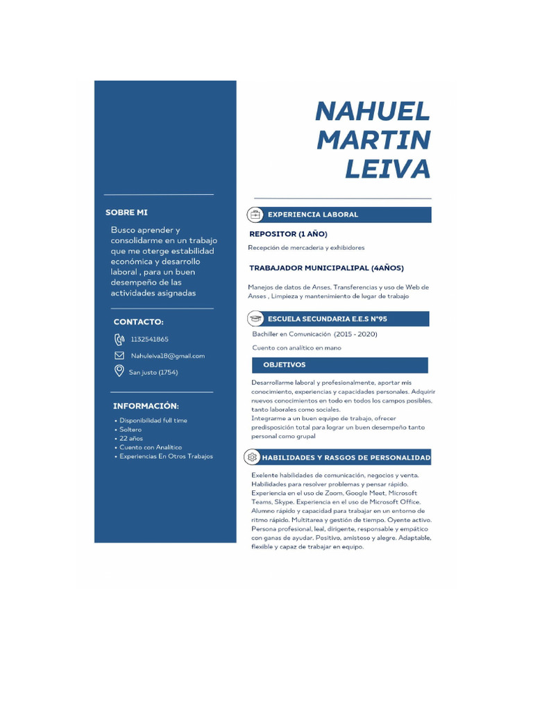 Nahuel Leiva. Currículum | PDF