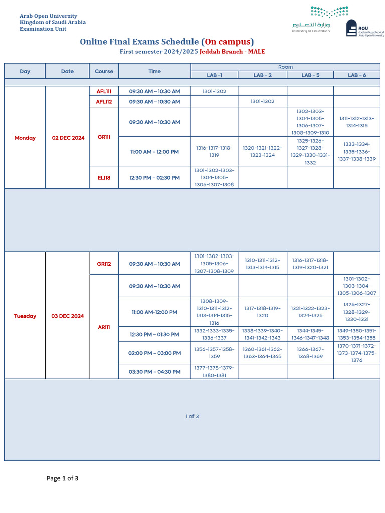 Final Exams Schedule Saudi Arabia 2025 | PDF | Academic Term