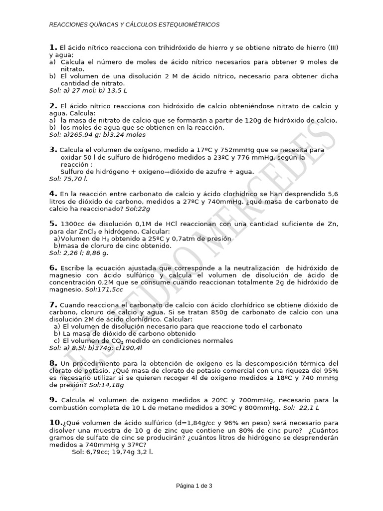 Ejercicios de Estequiometria (1) | PDF | Ácido clorhídrico | Amoníaco