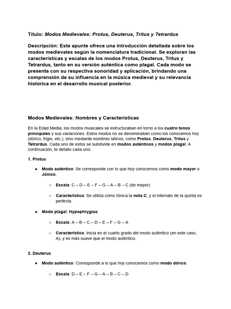 Modos Medievales: Protus y Deuterus | PDF | Modo (música) | Escala (música)