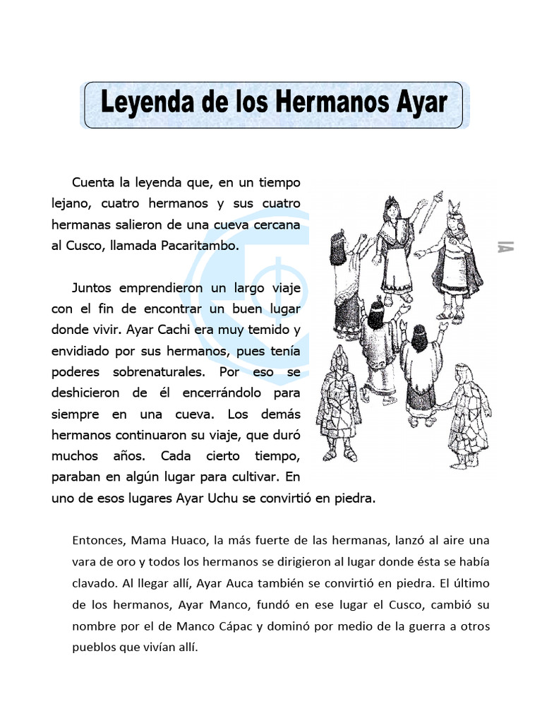 Ficha de Leyenda de Los Hermanos Ayar para Segundo de Primaria | PDF