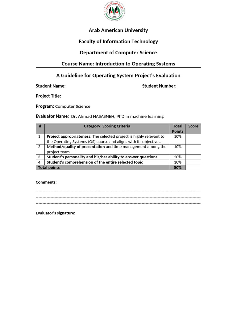 Guideline for OS Project Evaluation (1) | PDF