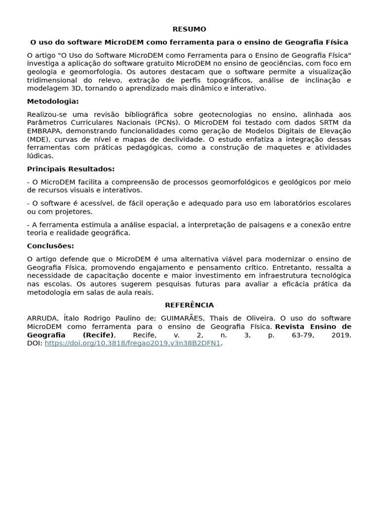 RESUMO - O Uso Do Software MicroDEM Como Ferramenta para o Ensino de ...