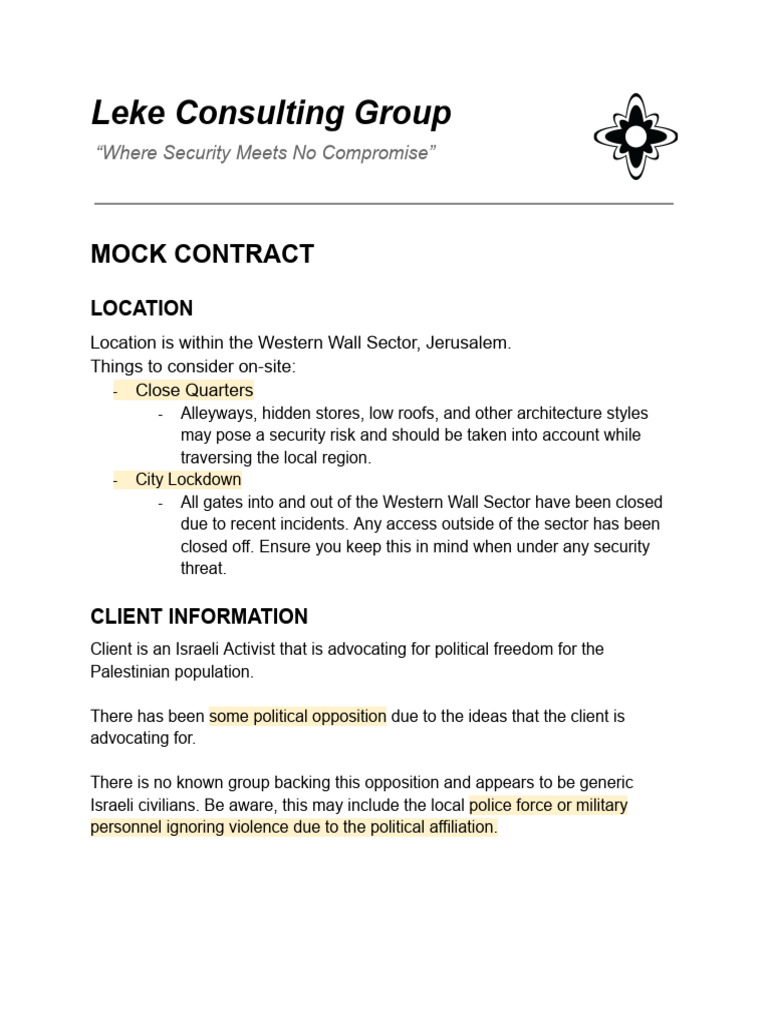 Mock Contract Information | PDF | Palestinian Politics | World Politics