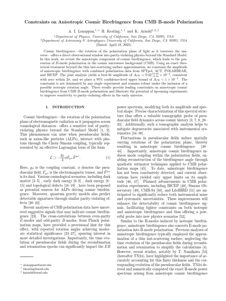 Anisotropic Cosmic Birefringence Limits | PDF | Cosmic Microwave Background | Polarization (Waves)