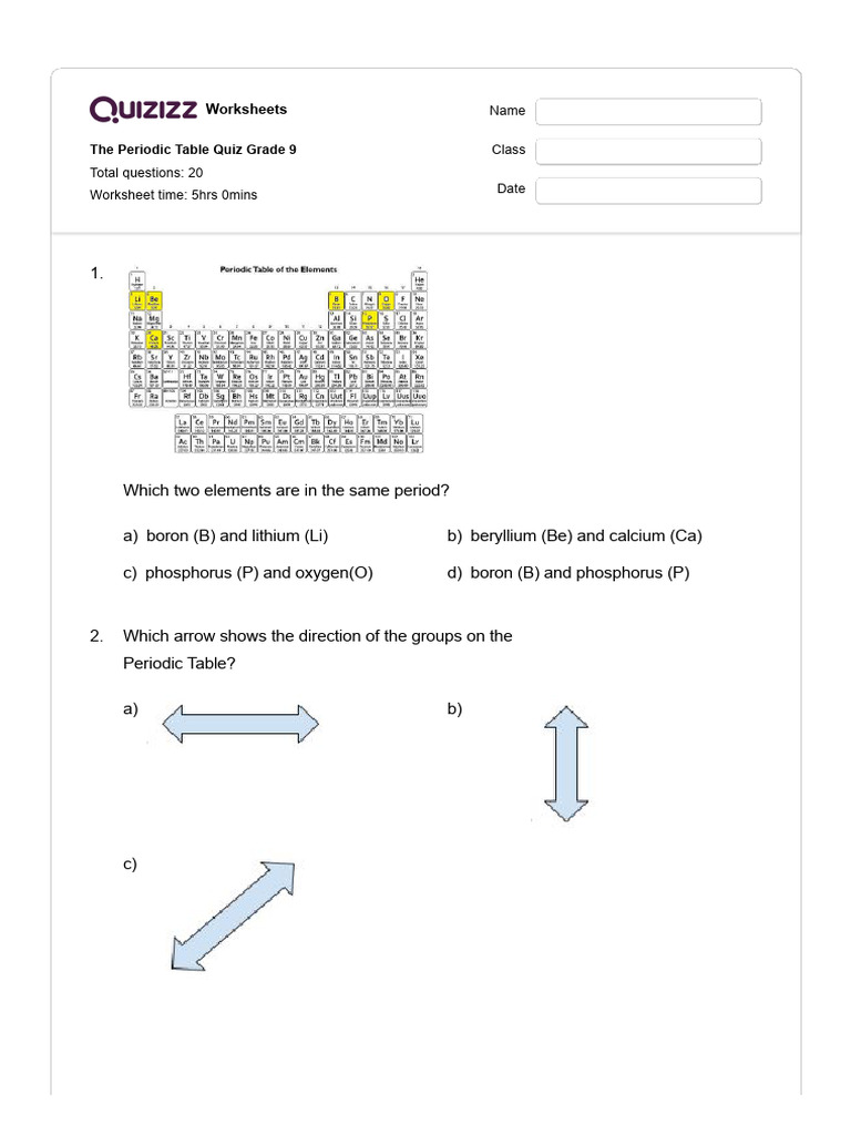 The Periodic Table Quiz9 - Quizizz | PDF | Atoms | Ion