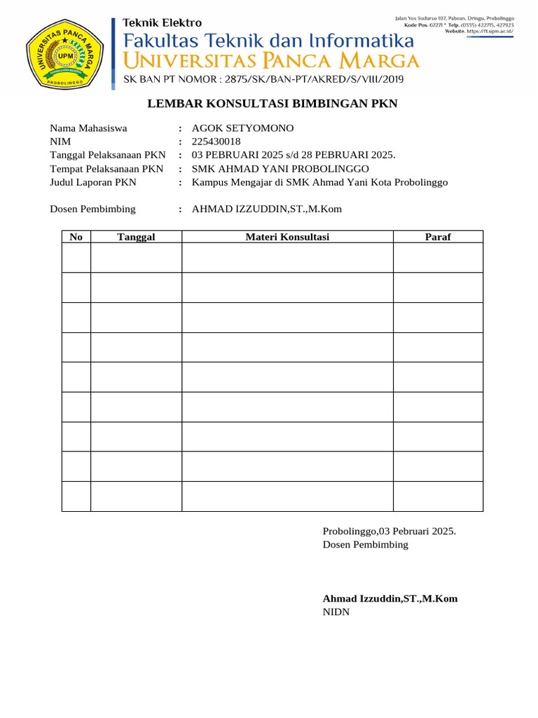 Lembar Konsultasi Bimbingan PKN ok | PDF