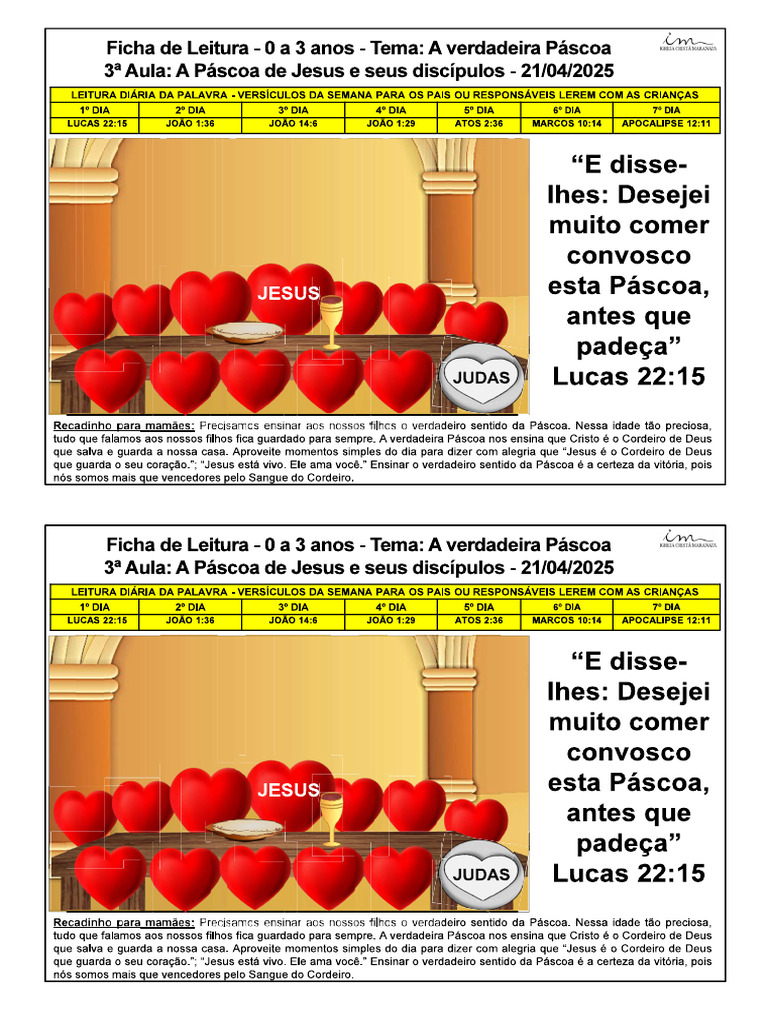 3a Aula - Ficha de Leitura - 0-3 Anos - A Verdadeira Pascoa - A Pascoa ...