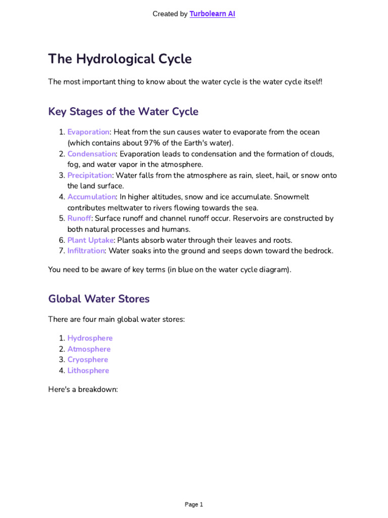 Edexcel A Level Geography - Water Cycle EQ1 Revision | PDF | Water ...