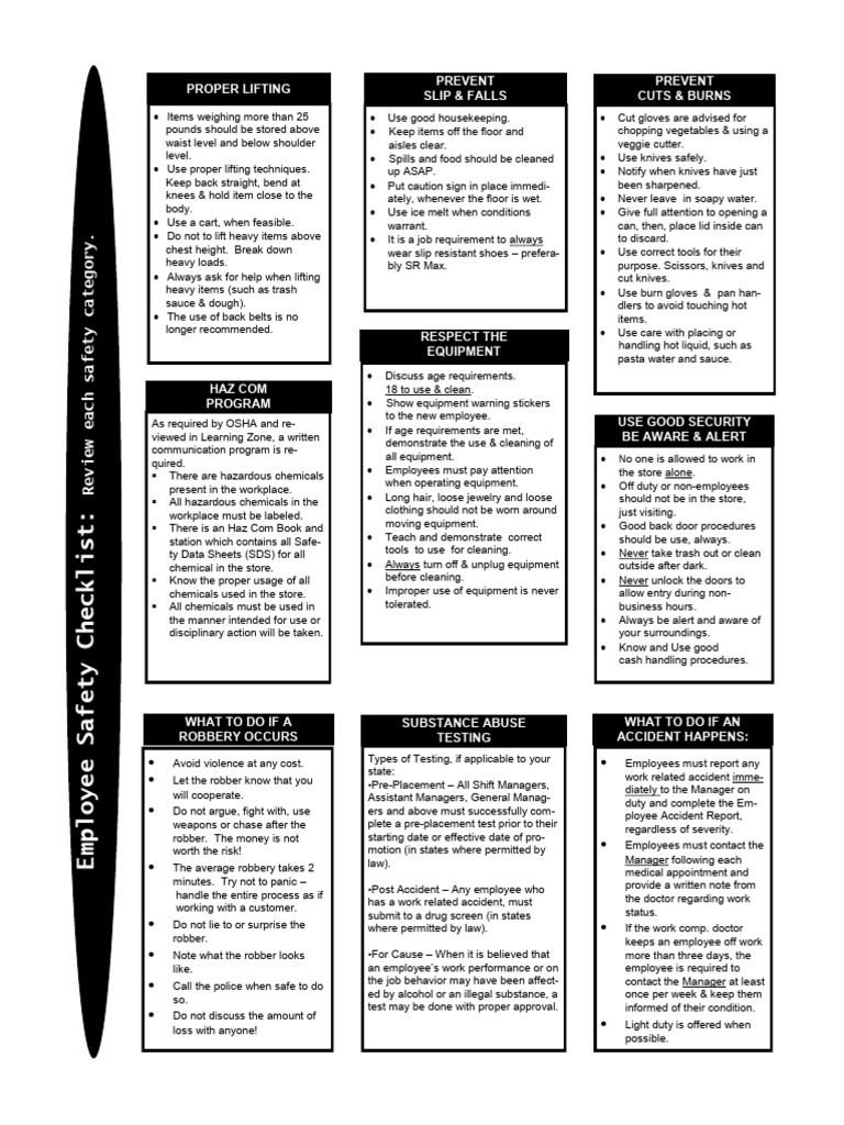 Employee Safety Checklist | PDF | Occupational Safety And Health | Safety