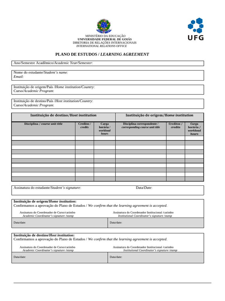 Formulário Plano de Estudos DRI Mar2019 | PDF