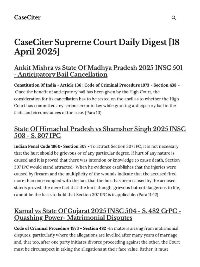 CaseCiter Supreme Court Daily Digest [18 April 2025] | PDF | Criminal Procedure In South Africa ...