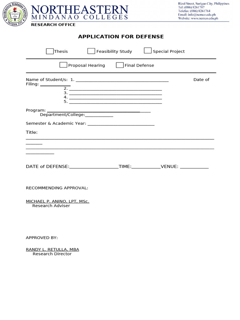 Defense Application Form | PDF