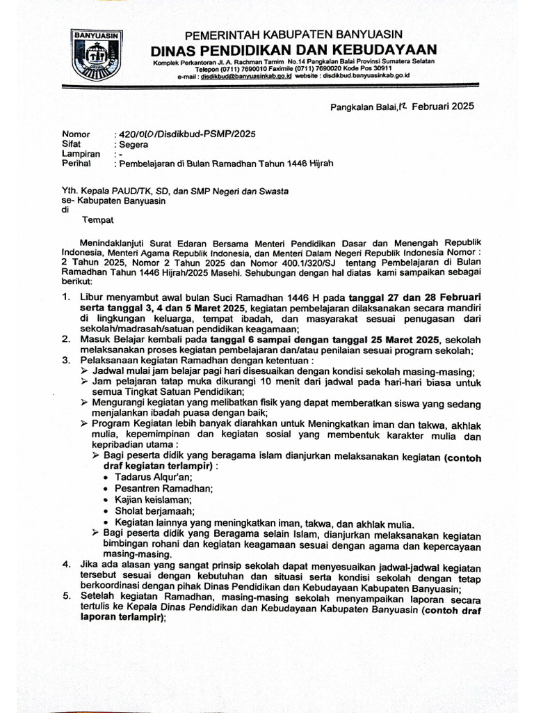 EDARAN PEMBELAJARAN DI BULAN RAMADHAN 1446 HIJIRIAH (1) | PDF