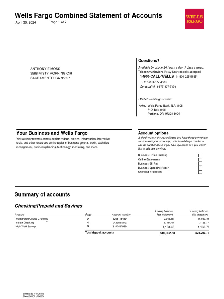 Wellsfargo Bank Statement | PDF | Banks | Service Industries