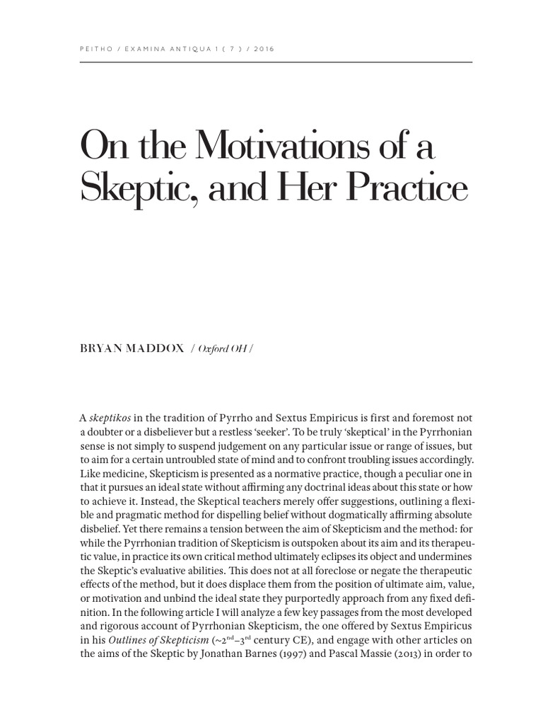 On The Motivations of A Skeptic and Her Practice | PDF | Skepticism | Truth