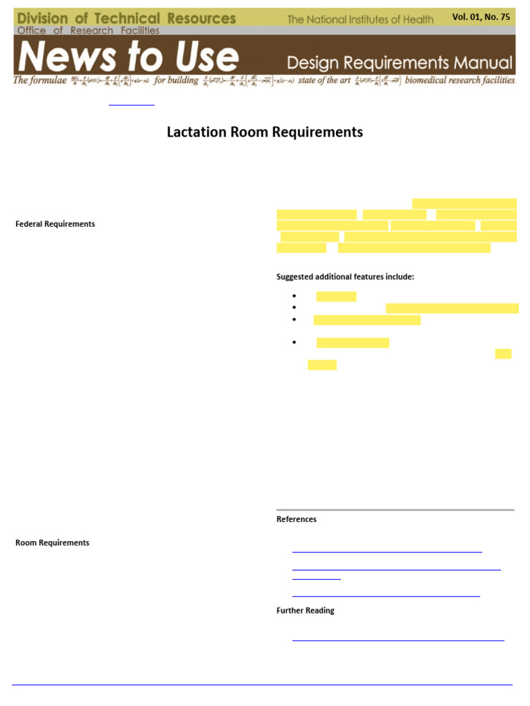 Lactation Room Design Requirements Guide | PDF | National Institutes Of ...