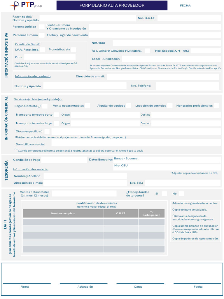 Formulario ALTA PROVEEDORES | PDF