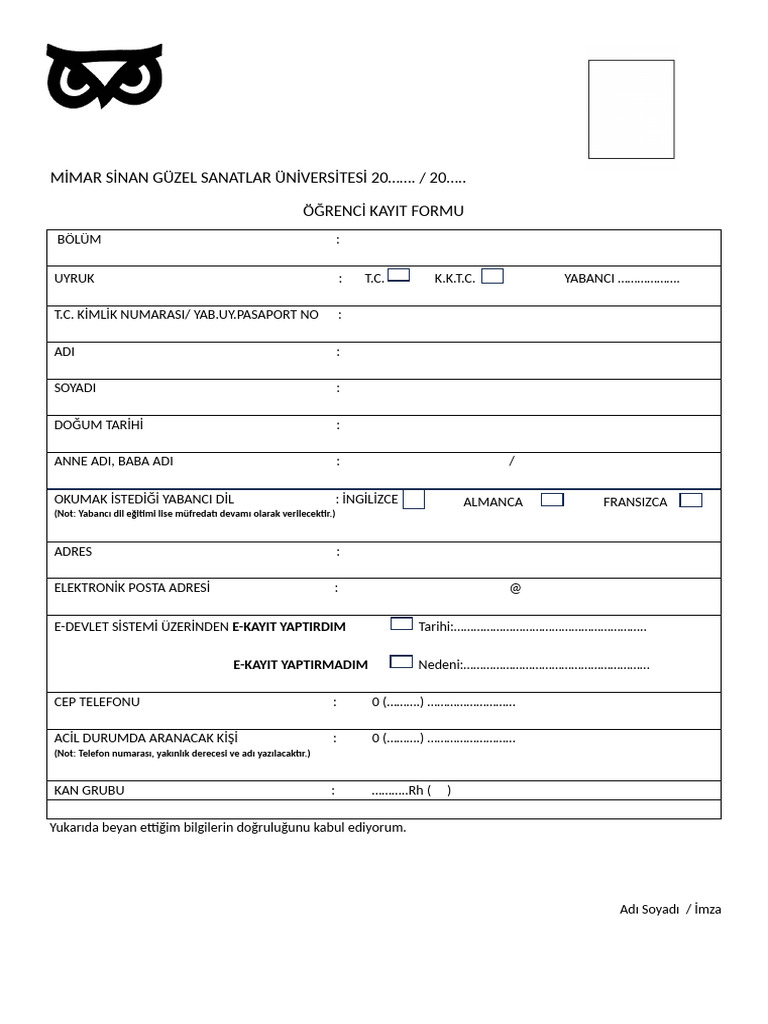 Kayit Bilgi Formu2 | PDF